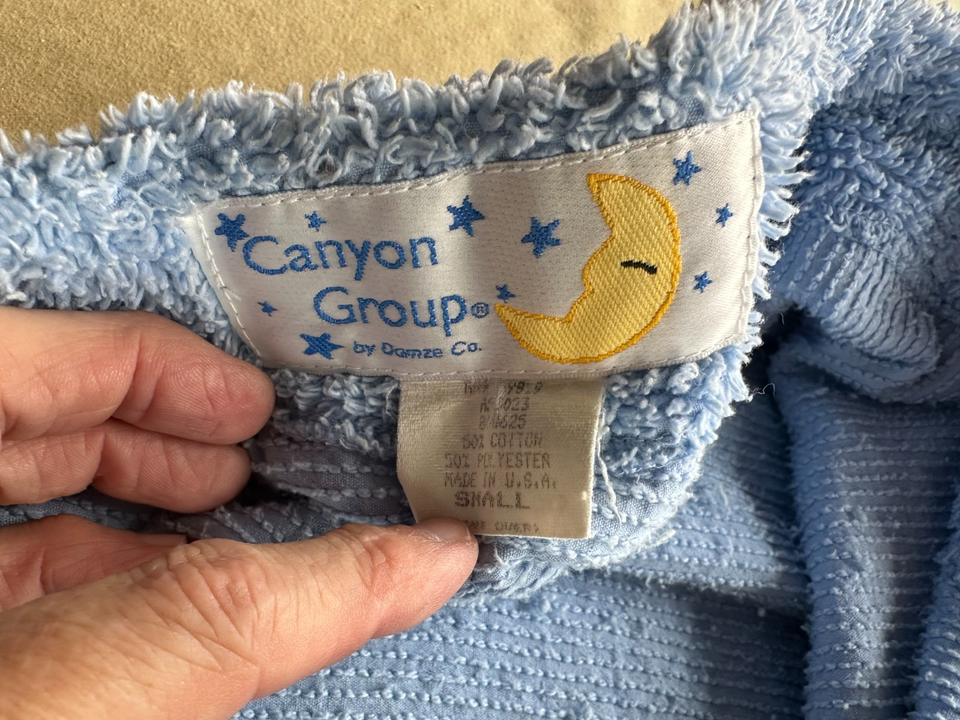 Canyon Group Chenille Blue Bath Robe Yellow Moon & White Stars Front ...