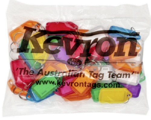 50 x Kevron Key Tags + Paper Inserts Assorted Colours Coloured Key Ring ...