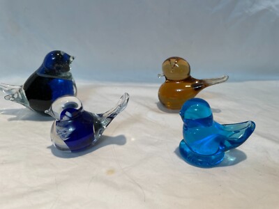 Glass Birds figurines paperweights Murano Karelia of Finland Blue Amber ...