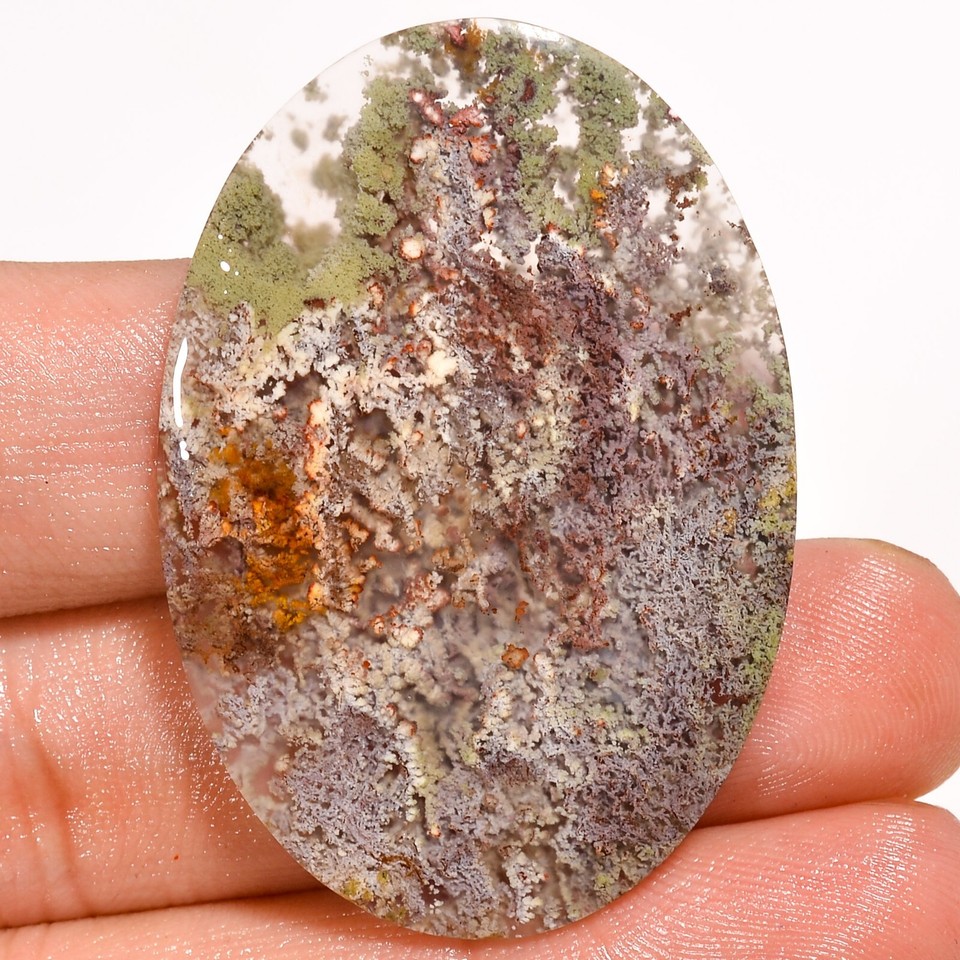 39.05CT AAA Natural MOSS AGATE Cabochon Indonesian Agate OVAL Gemstone ...
