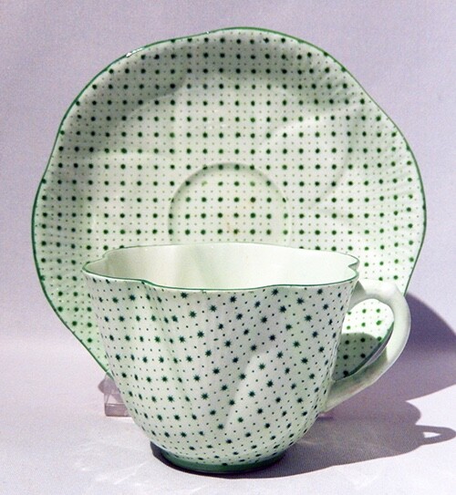 Rare SHELLEY GREEN STARS AND DOTS Cup & Saucer Dainty Shape Pattern ...