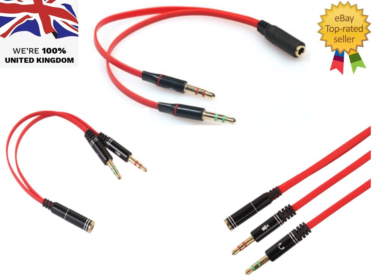 3.5mm Aux Y Splitter 2 Jack Male to 1 Female Headphone Mic Audio ...