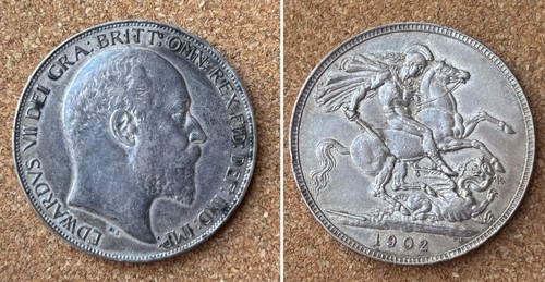 1902 England Great Britain SILVER 1 CROWN KING EDWARD VII Great Detail ...
