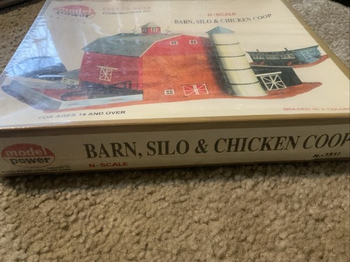 MODEL POWER NO. 1517 N SCALE BARN, SILO & CHICKEN COOP KIT - NEW IN BOX ...