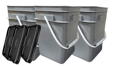 4 Gallon Square Food Grade Bucket Pail with Plastic Handles and Lids ...