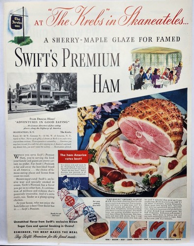 1941 The Krebs Skaneateles NY Swift Premium Ham Print Ad Man Cave Art ...
