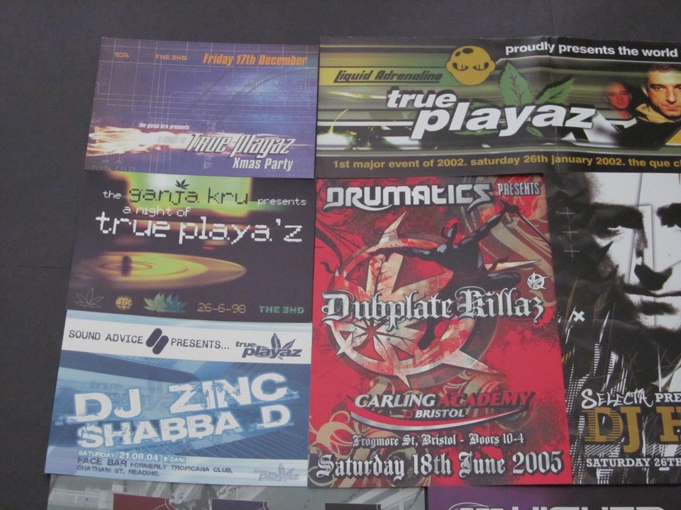 12 TRUE PLAYAZ GANJA OLDSKOOL JUNGLE RAVE D&B FLYERS AWOL DJ HYPE ZINC ...