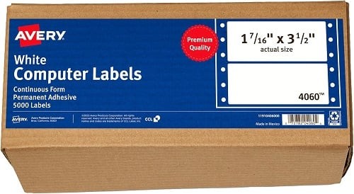 Continuous Form Computer Labels for Pin-Fed Printers 3.5x1-7/16in White ...