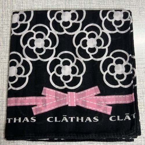 ART VTG BLACK HANDKERCHIEF WHITE FLOWER BOW WOMAN POCKET SQUARE COTTON ...