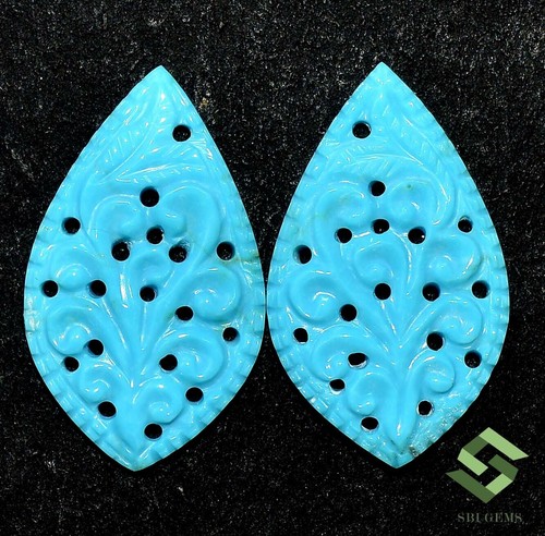 Natural Turquoise Hand Made Carving Pair 26x16 mm 13.25 CTS Loose Gems ...