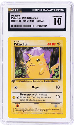 1999 Pokemon Base Set Pikachu German 1st Edition #58 CGC 10 | eBay
