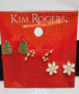 Kim Rogers Gold Tone Stud Earrings Christmas Trees Candy Canes 3 Pair ...