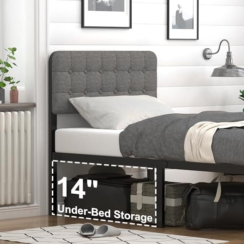 16 Inch Bed Frames with and Metal Footboard, Twin XL Upholstered ...