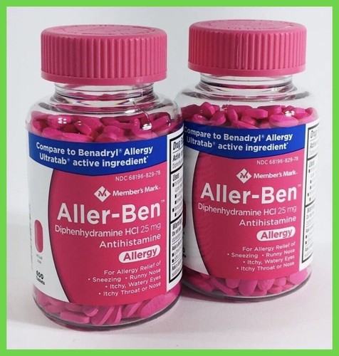 2 Pack ~ Member’s Mark Aller-Ben Allergy Med's 2/600ct = 1200 Tabs 25mg ...