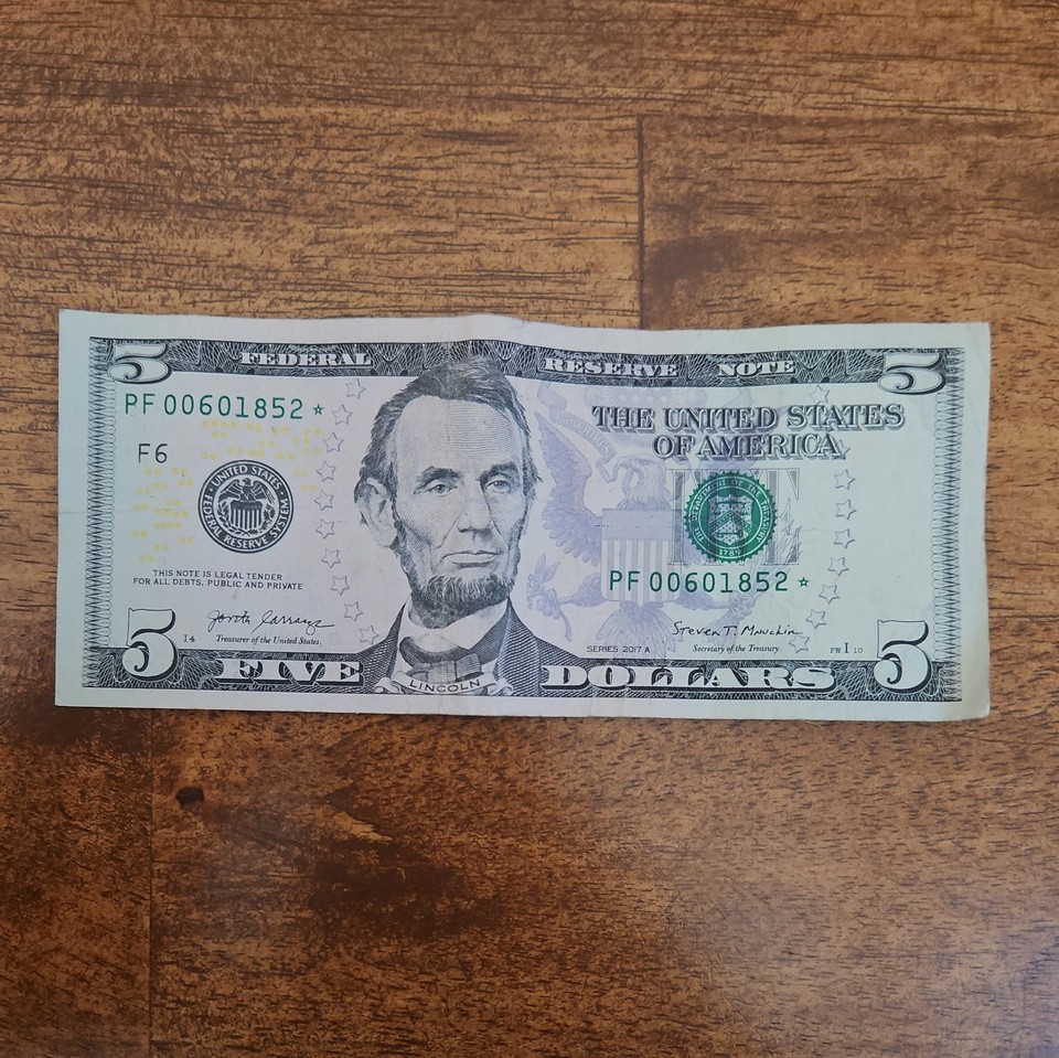 $5 Bill Star Note Birthday Dollar June 18, 1952 Fancy Serial Number PF00601852* | eBay