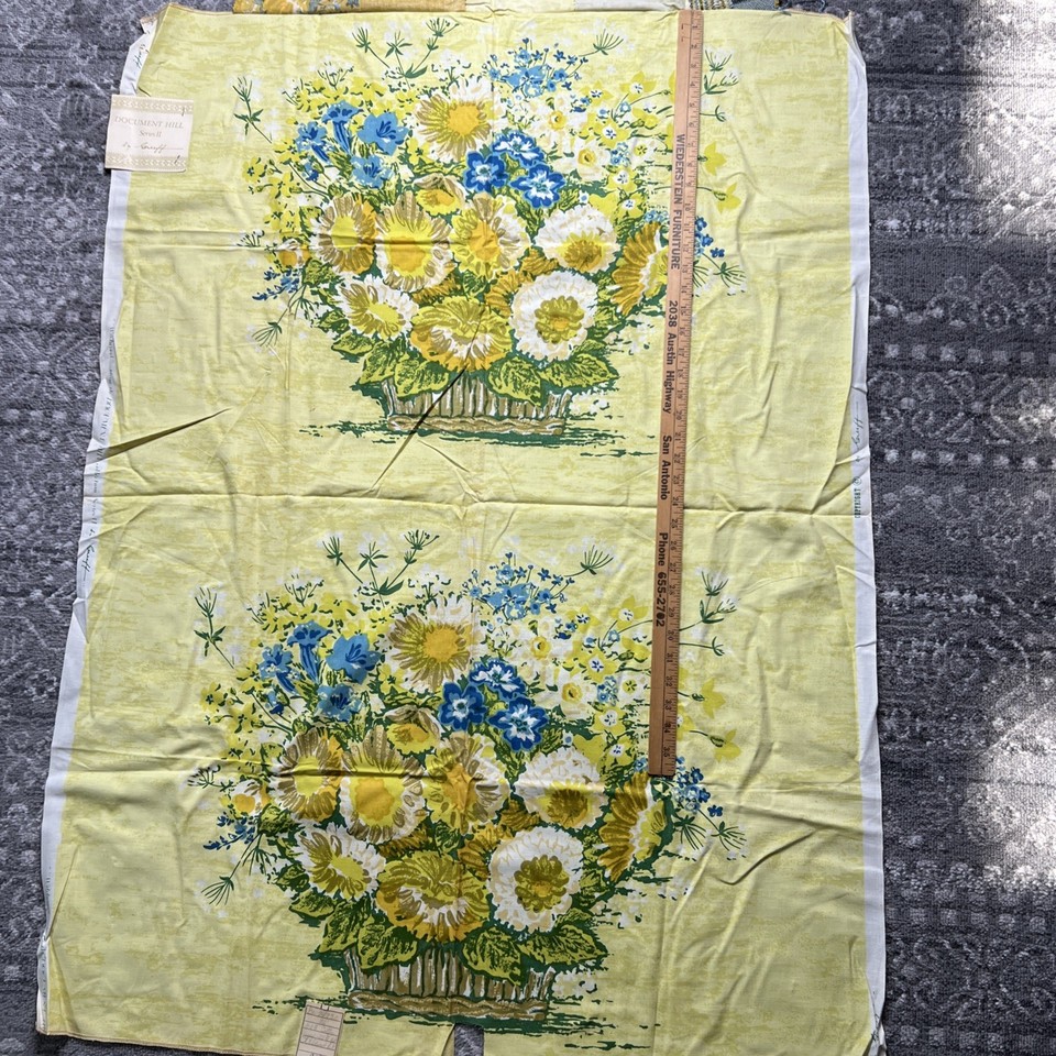Vintage Greeff Fabric Remnant Wildwood Document Hill III Yellow Floral ...