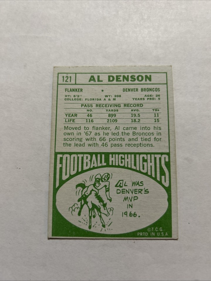 1968 Topps - Al Denson #121 Denver Broncos Vintage Football Card | eBay