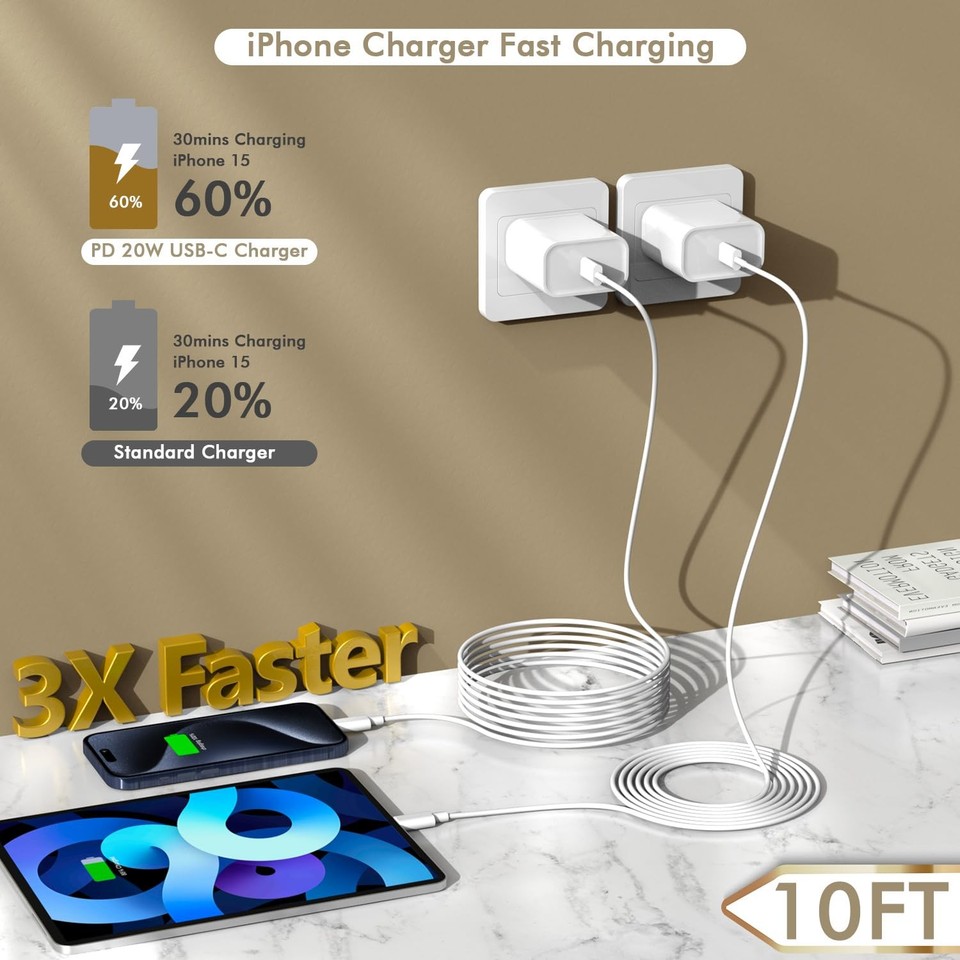 iPhone 17 16 15 Charger Fast Charging, 2Pack 10FT Extra Long USBC to C ...