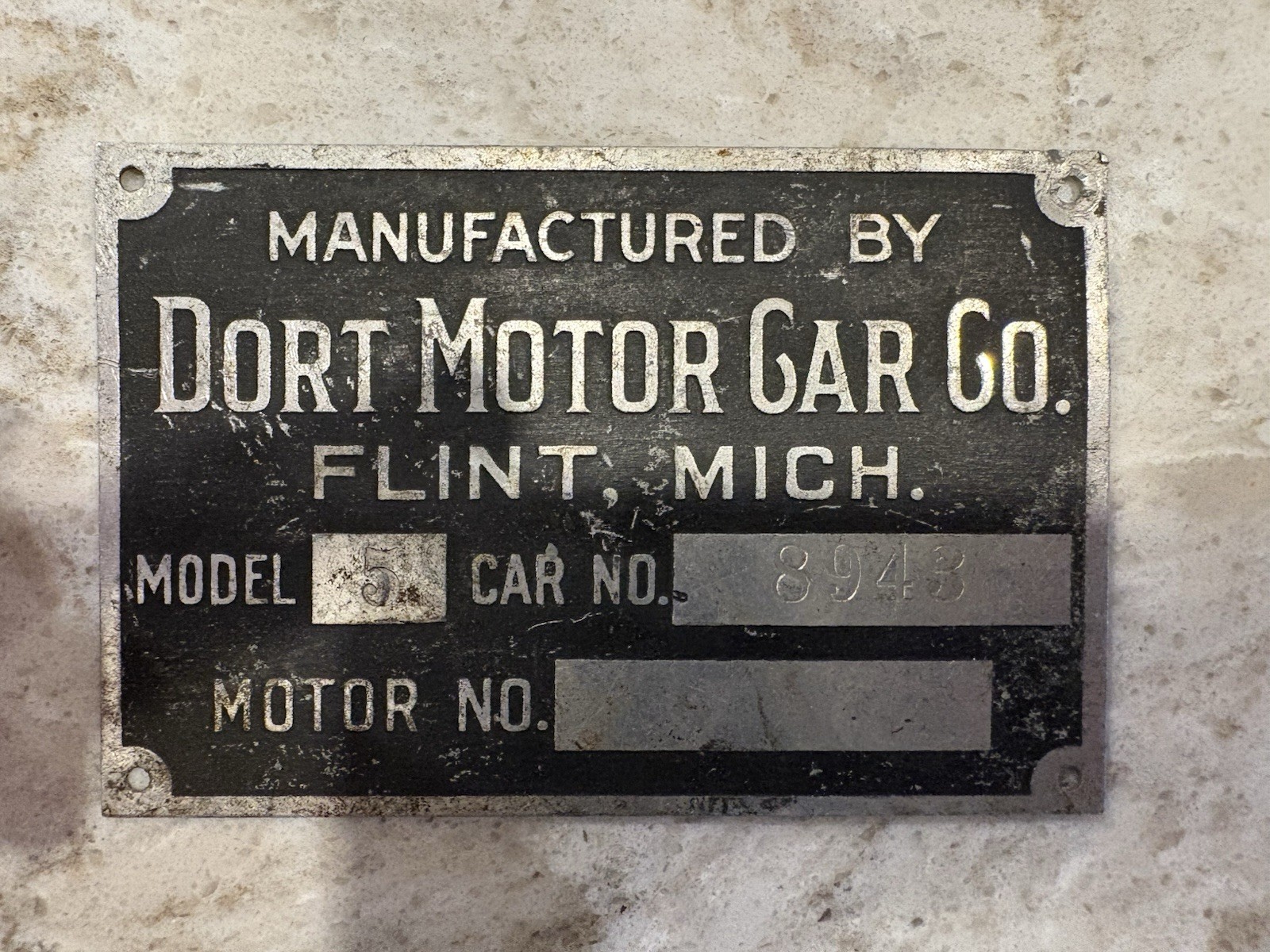 Original 1918 1919 Dort Motor Car Company Model " 5" Identification Tag ...