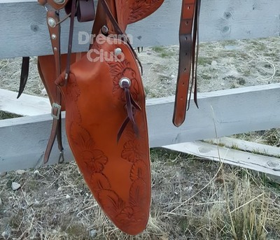 Western Tapaderos Stirrups - Hand Sewn Tooled Leather - Floral Desig ...