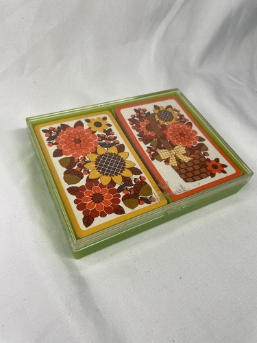Vintage Hallmark Bridge Playing Cards Game Green Orange 70s Floral ...