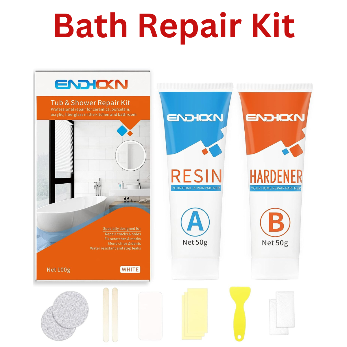 Bath Repair Kit White Endhokn Enamel Porcelain Acrylic Fiberglass ...