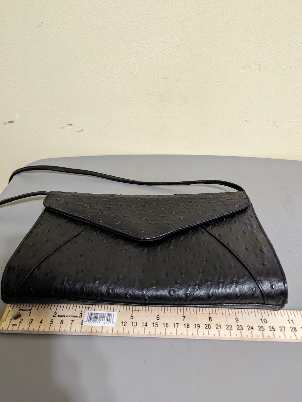 Faux Leather Ostrich Skin Crossbody Flap-Over Handbag Purse Black | eBay
