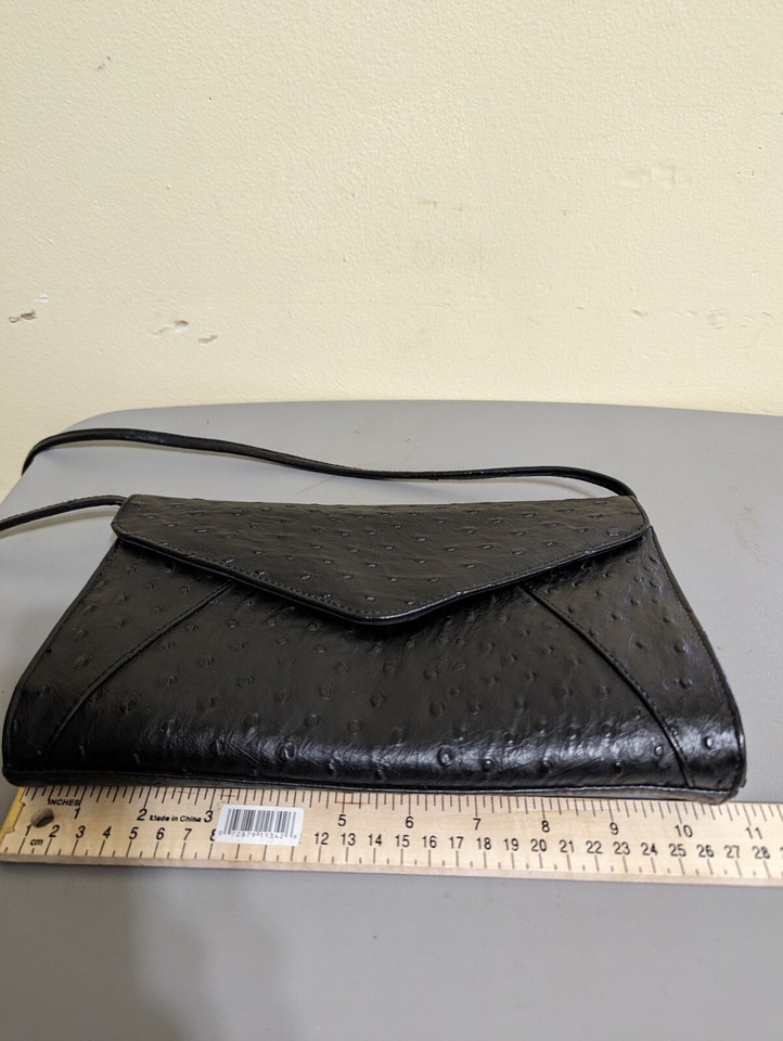 Faux Leather Ostrich Skin Crossbody Flap-Over Handbag Purse Black | eBay