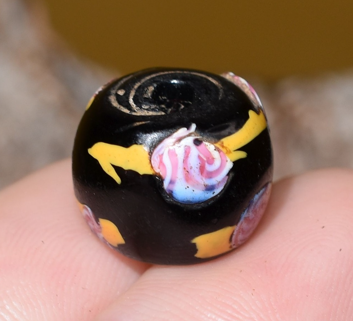Antique Venetian Black Lampwork Italian Eye Bead W/ Yellow Stripes ...