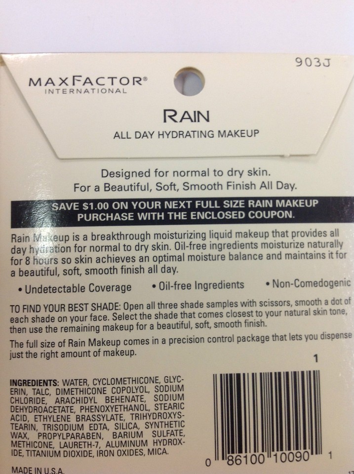 Max Factor Rain All Day Hydrating Liquid Makeup Shade Sampler FOR FAIR ...