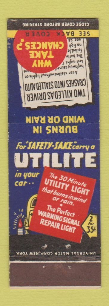 Matchbook Cover - Utilite Utility Light | eBay