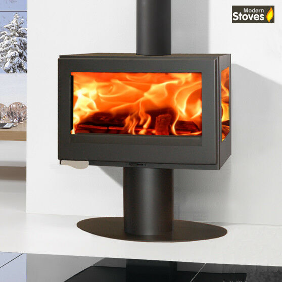 Wood Burning Multi-fuel Stove 3 Windows On Pedestal Stand Mistral Tri ...