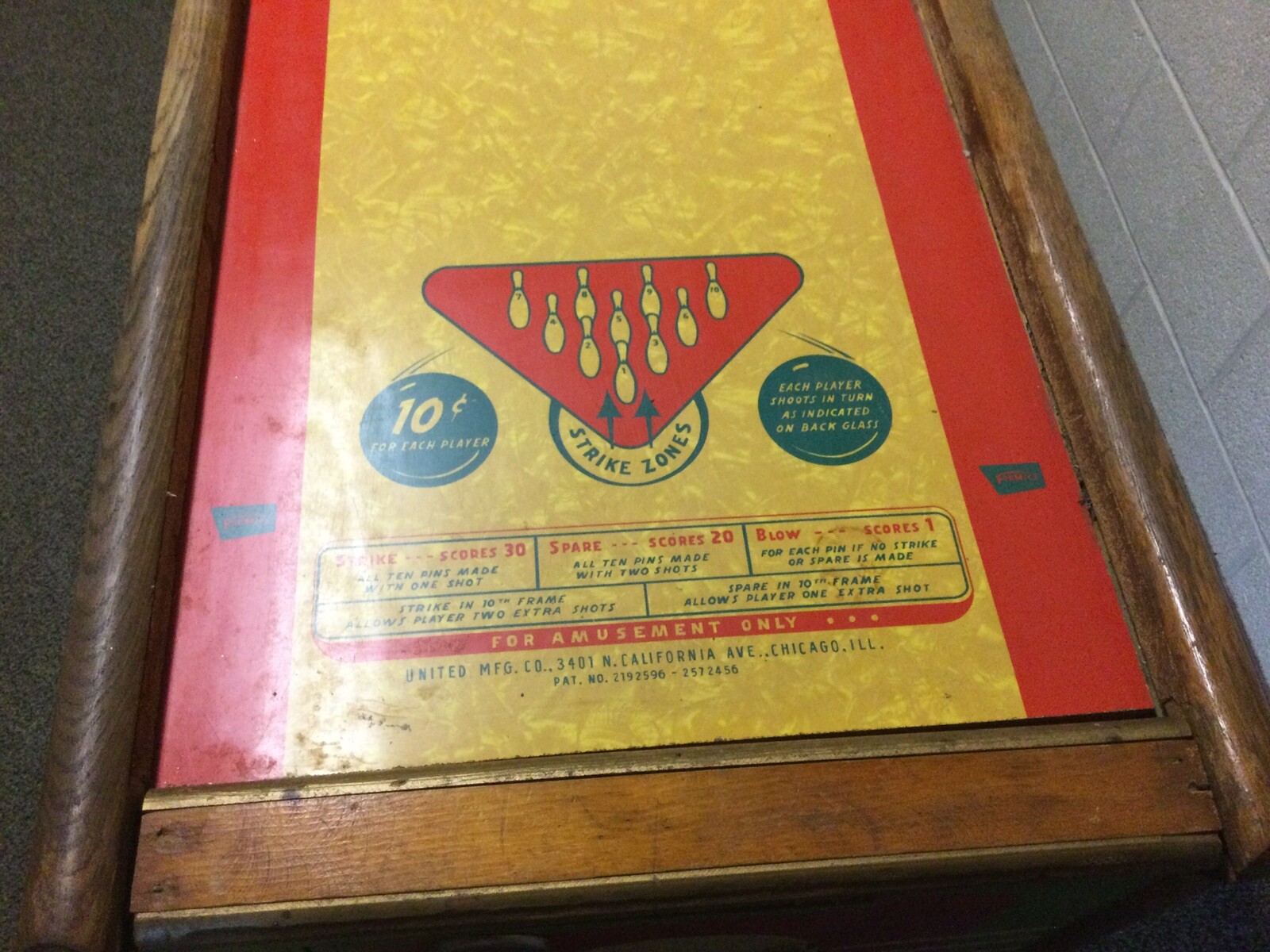 Vintage 1953 United's Imperial Shuffle Alley Puck Bowling Arcade ...