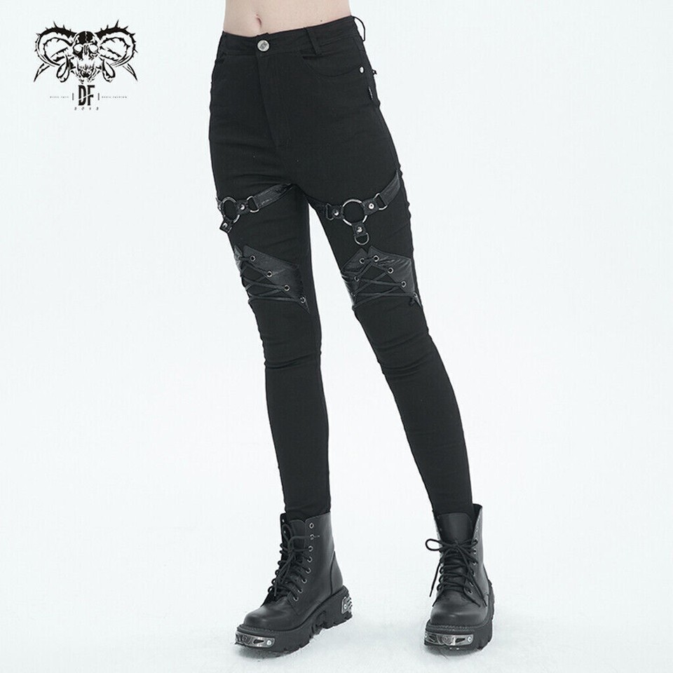 Devil Fashion Women Black Gothic Punk Long Pants Slim Fit Casual ...