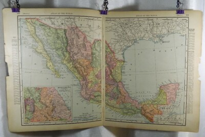 1895 World Atlas Map Mexico Dbl + C. America + British Columbia Antq ...