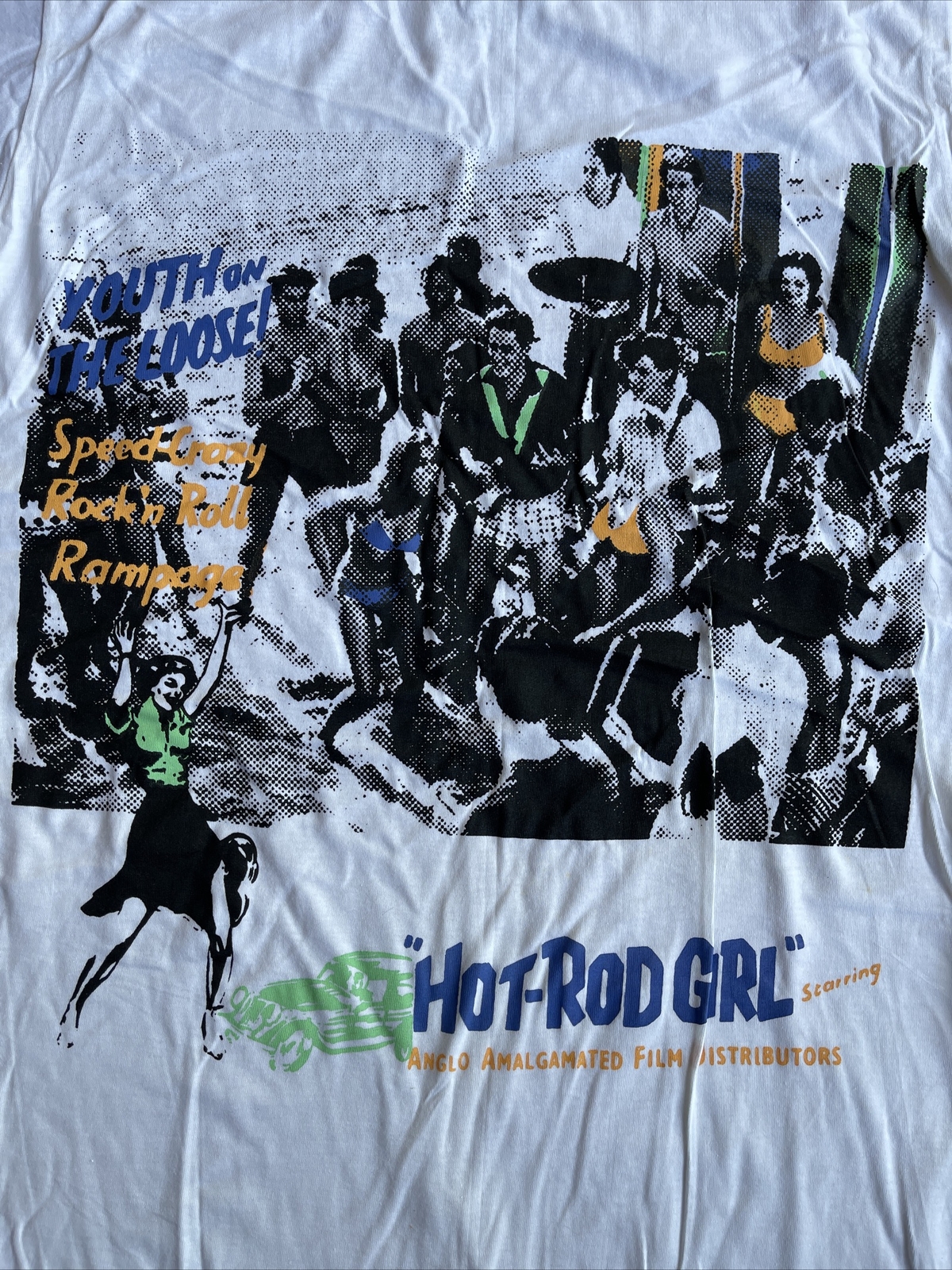 VTG 80s “Hot Rod Girl” pop art Movie poster Tee Anglo… - Gem