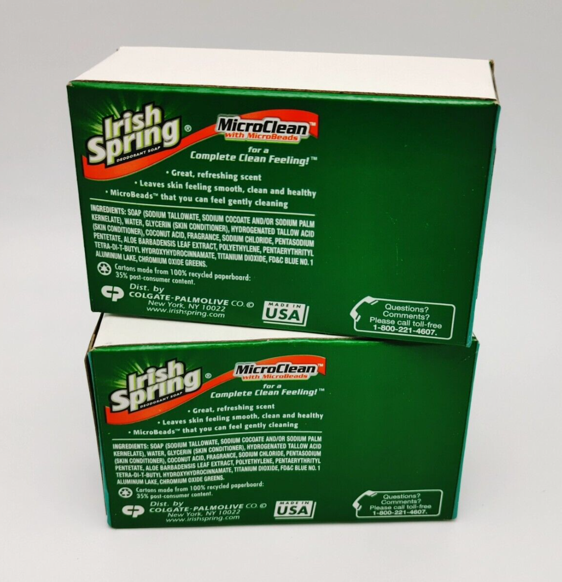 Lot Of 2 Irish Spring MicroClean Deodorant Bar Soap With MicroBeads 4 ...