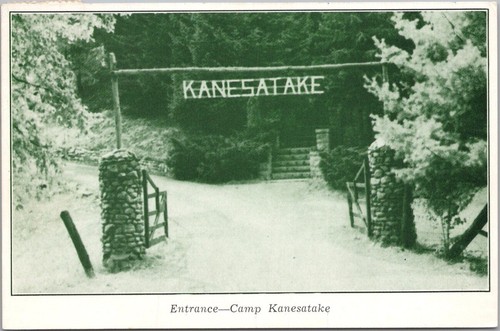 CAMP KANESATAKE Pennsylvania Postcard Entrance Sign 1961 SPRUCE CREEK ...