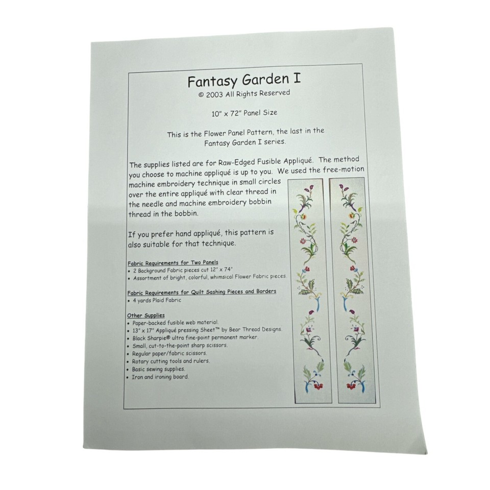 Texas Quiltery Quilt Pattern Fantasy Garden I Floral Applique New 2003 ...