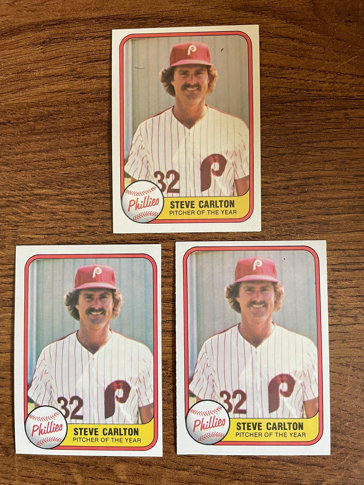 THREE 1981 Fleer Pitcher of The Year Phillies Steve Carlton 1066 ERROR ...