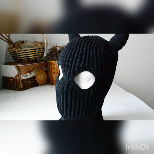 Custom creepy devil horns beanie ski mask 3 holes balaclava Halloween ...