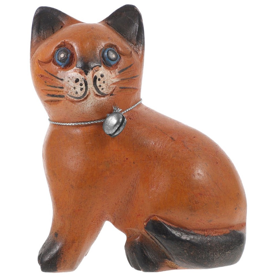 Cat Decorations Tiny Figurines Handmade Wood Carving Kitten Ornaments ...