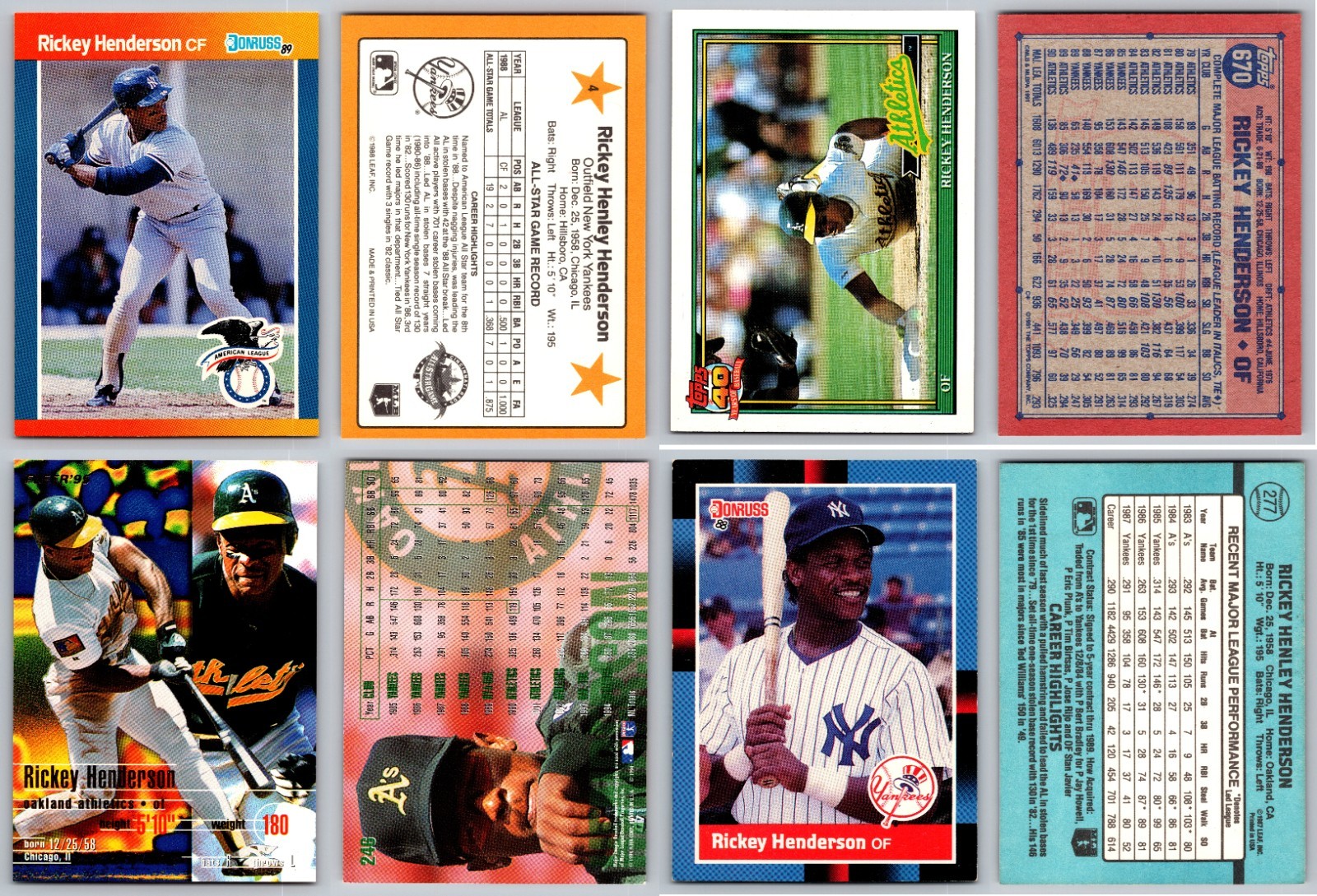 Rickey Henderson 4 Card Lot - Oakland A's Athletics Yankees Blue Jays ...