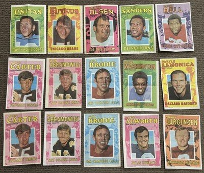 1971 Topps FOOTBALL Posters (Lot of 15): UNITAS, BUTKUS, BELL, OLSEN ...