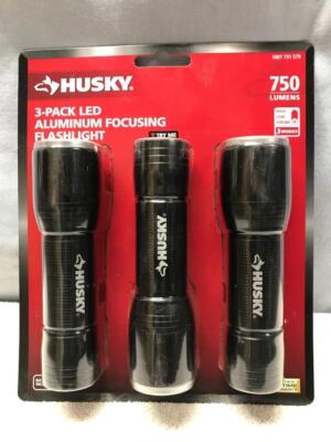 HUSKY 3-Pack LED Aluminum FOCUSING FLASHLIGHT High Low Strobe 750 ...