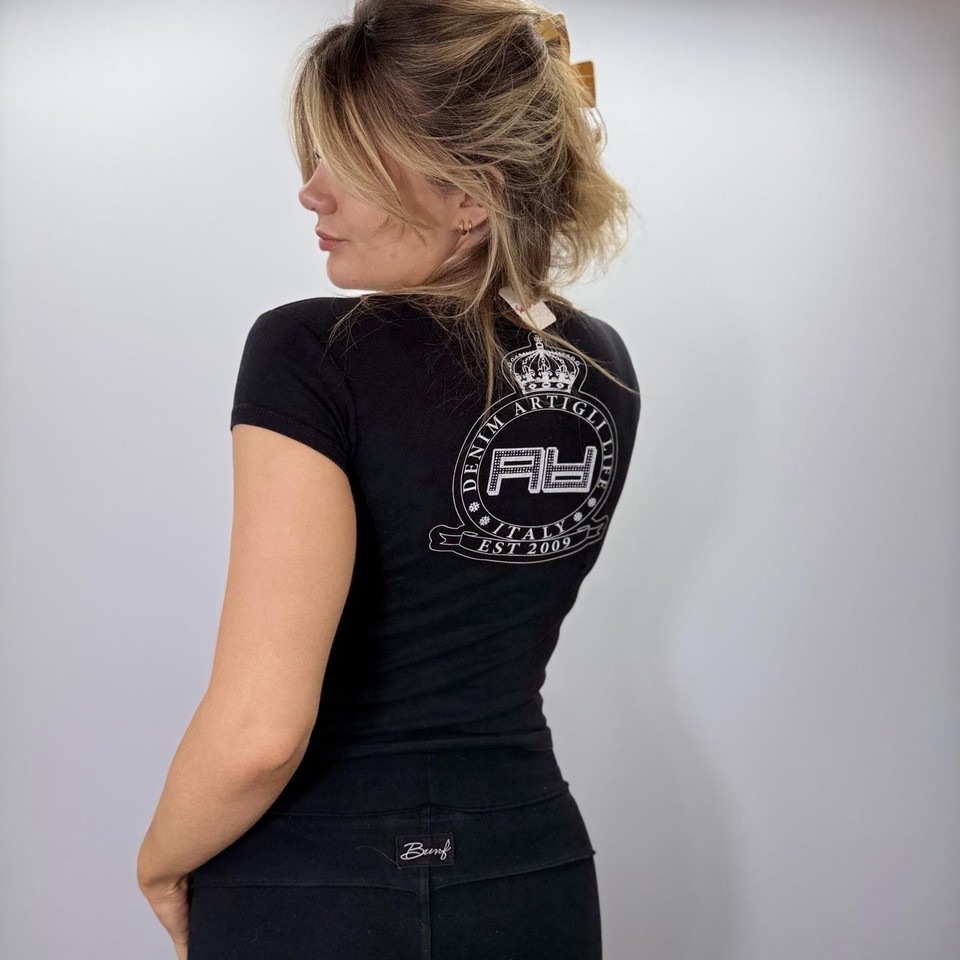 Y2K Black Fitted Graphic Baby Tee | 2000s Logo T-Shirt | Vintage ...