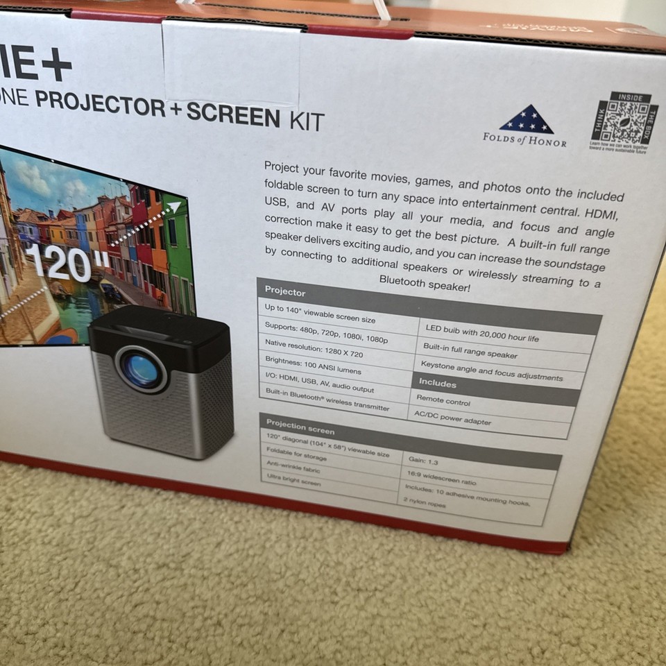 GPX 1280 x 720 All In One Movie + LED Projector & Screen Kit w/120 ...
