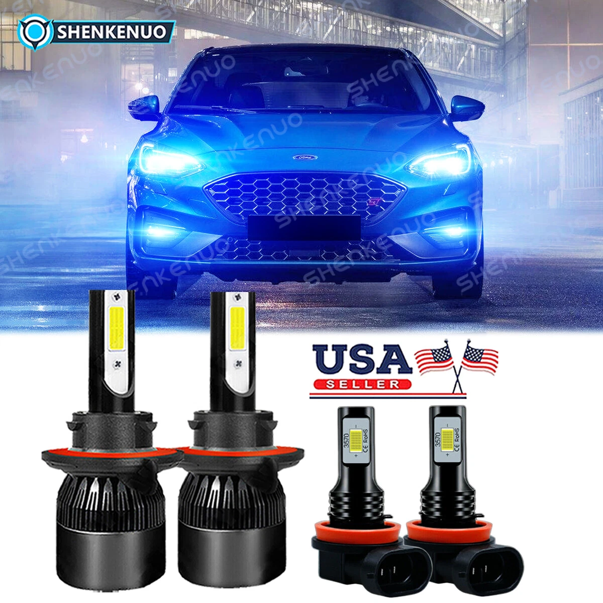 For 2006-2017 Ford Fusion LED Headlight Bulbs 4-side H7 H11, 44% OFF