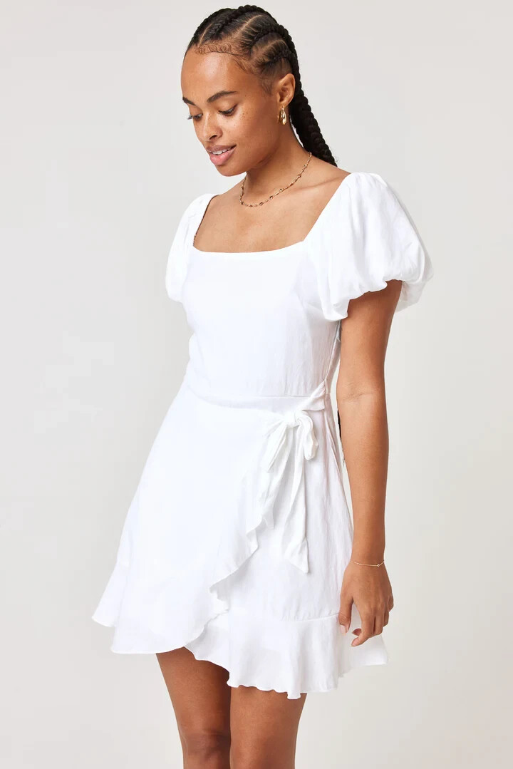 Trixxi Juniors Puff-Sleeve Side-Tie Wrap Dress Color White Trixxi Juniors Puff-Sleeve Side-Tie Wrap Dress Color White
