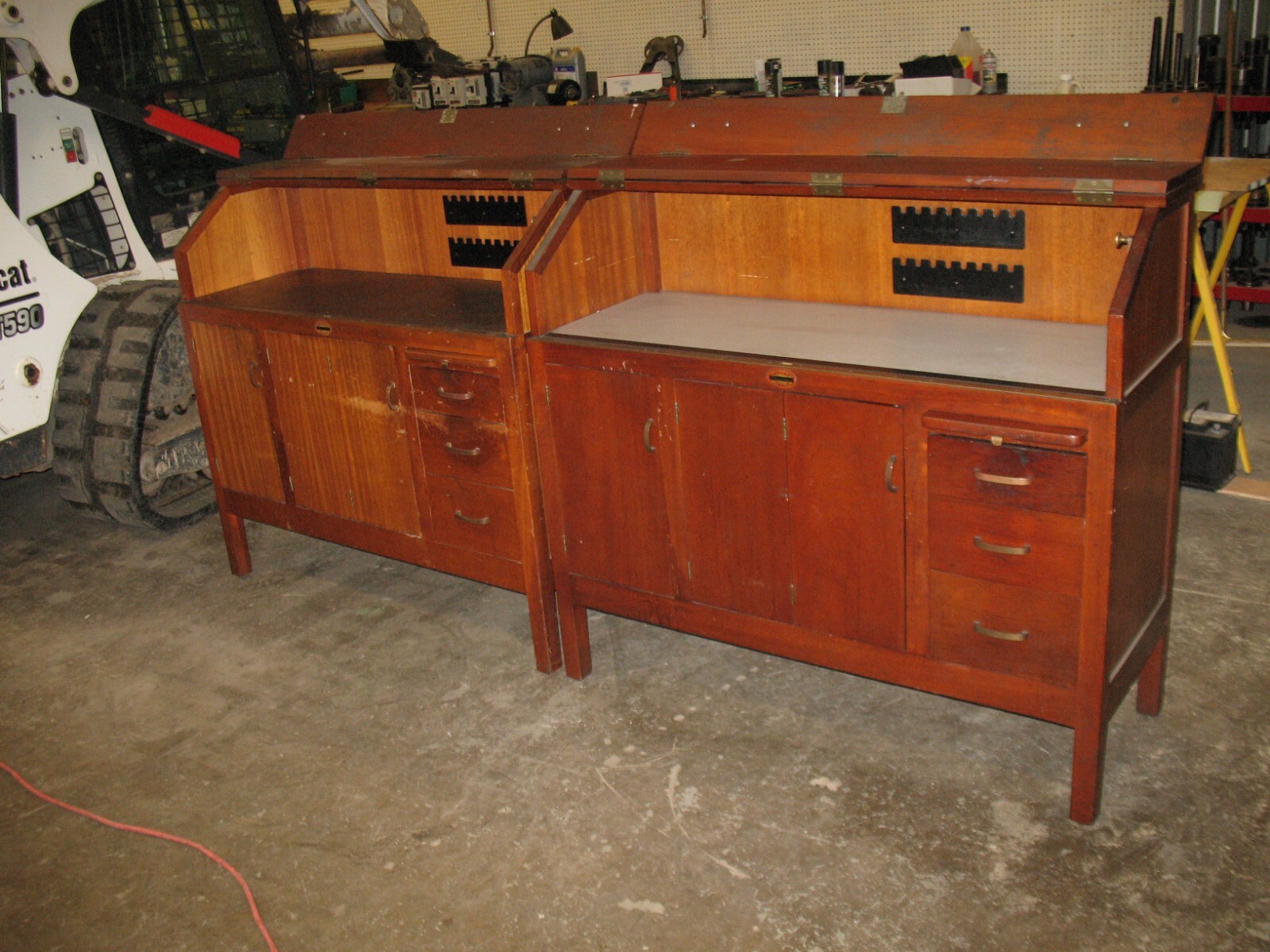2 MOORE JIG BORER GRINDER MAHOGANY WORK BENCH TOOL STORAGE CABINET ...
